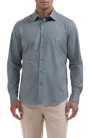 Bugatchi James Ooohcotton® Geo Print Button-up Shirt - Peacock