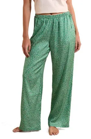 ETAM Printed Floral Wide Leg Sleep Pants - Imp Fond Vert
