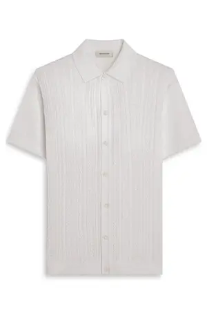 Bugatchi Short Sleeve Cable Knit Button-up Sweater - Chalk