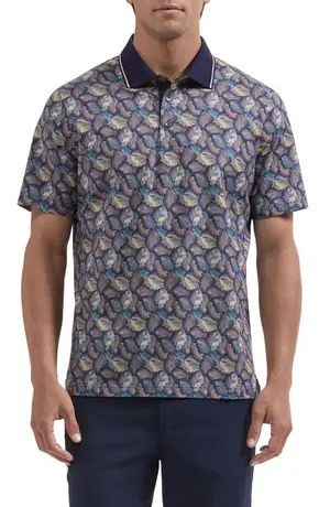 Bugatchi Vidal Ooohcotton® Palm Print Polo - Navy