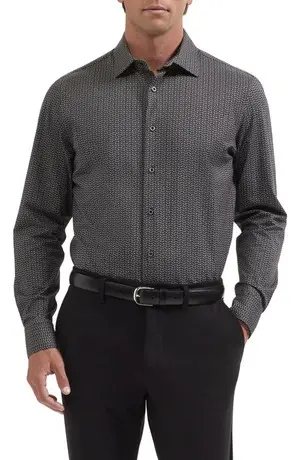 Bugatchi James Ooohcotton® Print Button-up Shirt - Black