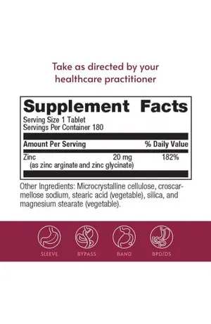 BARIATRIC ADVANTAGE Non Chewable Zinc Chelate Supplement Tablets 20 Mg 180 Count