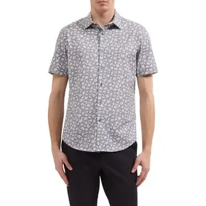 Bugatchi Miles Ooohcotton® Print Short Sleeve Button-up Shirt - White
