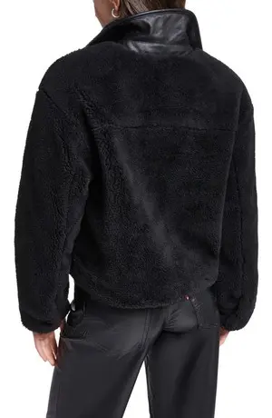 LEVI'S Faux Fur Jacket With Faux Leather Trim - Black