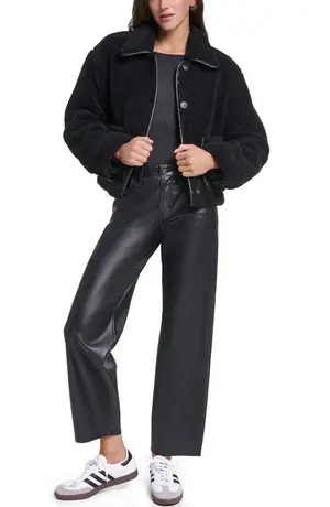 LEVI'S Faux Fur Jacket With Faux Leather Trim - Black