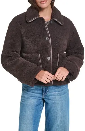 LEVI'S Faux Fur Jacket With Faux Leather Trim Java