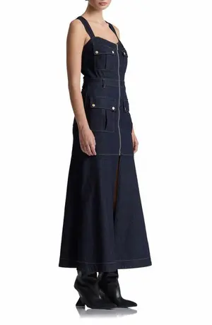 Avec Les Filles Denim Cargo Fit & Flare Maxi Dress