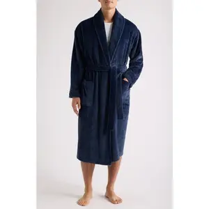 Majestic International Textured Plush Shawl Robe - Navy
