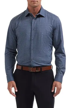 Bugatchi James Ooohcotton Geometric Long Sleeve Button-up Shirt - Navy