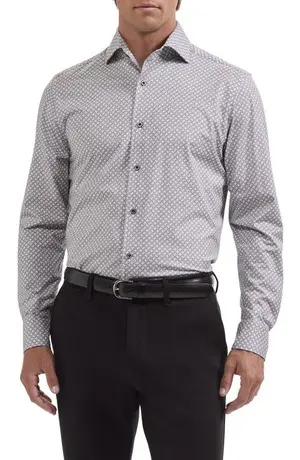 Bugatchi Devon Ooohcotton® Print Button-up Shirt - White