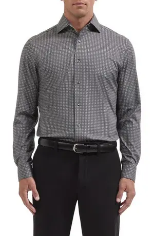 Bugatchi Devon Ooohcotton® Print Button-up Shirt - Black