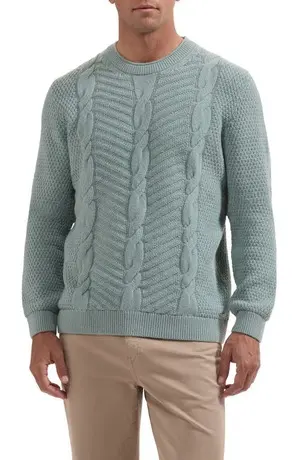 Bugatchi Crewneck Cable Knit Sweater - Avocado