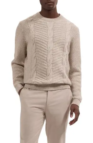 Bugatchi Crewneck Cable Knit Sweater - Cobblestone