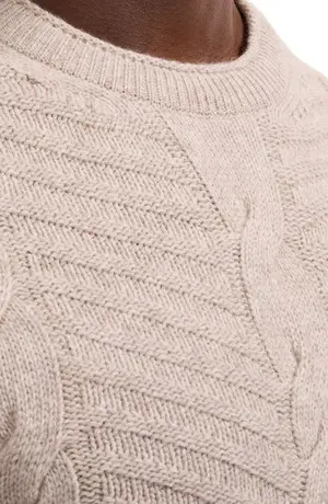 Bugatchi Crewneck Cable Knit Sweater - Cobblestone