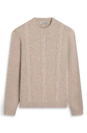 Bugatchi Crewneck Cable Knit Sweater - Cobblestone