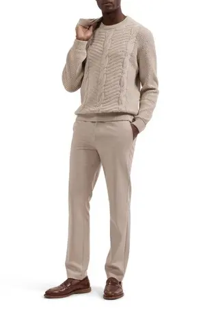 Bugatchi Crewneck Cable Knit Sweater - Cobblestone