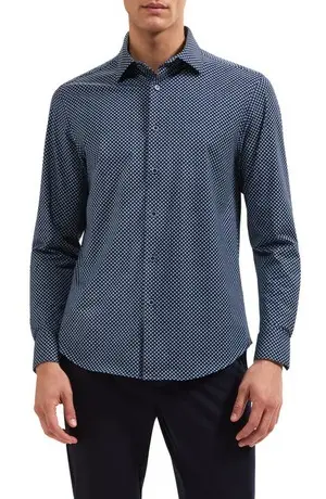 Bugatchi James Geometric Print Ooohcotton Tech Shirt - Navy