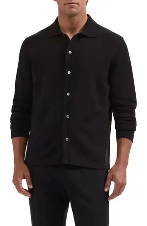Bugatchi Cotton & Modal Polo Cardigan Black