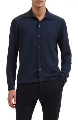 Bugatchi Cotton & Modal Polo Cardigan Navy