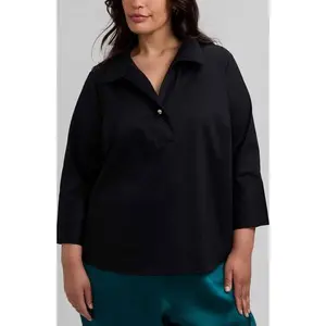 Foxcroft Catalina Matte Sateen Popover Top - Black