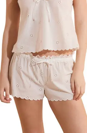 ETAM Petal Floral Eyelet Sleep Shorts - Ecru