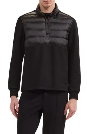 Bugatchi Soft Touch Quilted Quarter Zip Pullover - Black