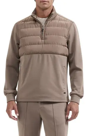 Bugatchi Soft Touch Quilted Quarter Zip Pullover - Walnut