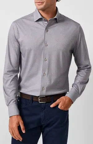 David Donahue Neat Knit Sport Shirt - Dune/navy