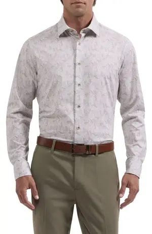 Bugatchi James Ooohcotton Performance Long Sleeve Button Up Shirt - Sienna