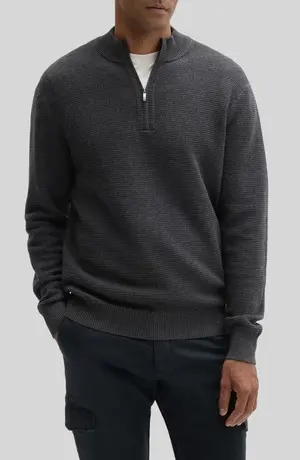 Robert Barakett Gonzalo Quarter Zip Textured Cotton Sweater - Graphite