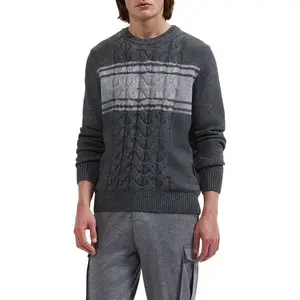 Bugatchi Cable Knit Wool & Cotton Sweater - Anthracite