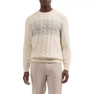 Bugatchi Cable Knit Wool & Cotton Sweater - Ivory