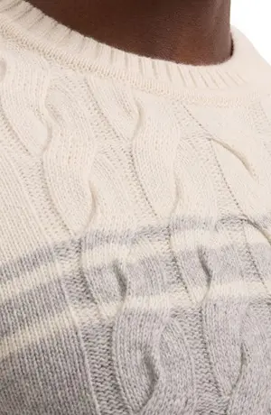 Bugatchi Cable Knit Wool & Cotton Sweater - Ivory