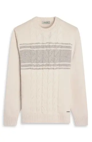 Bugatchi Cable Knit Wool & Cotton Sweater - Ivory