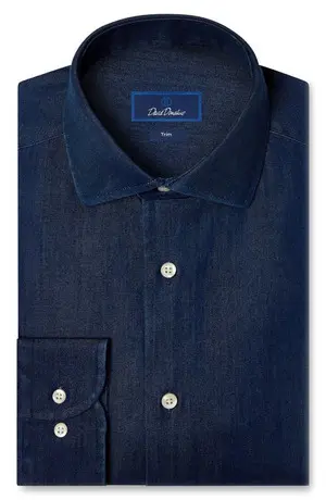 David Donahue Trim Fit Cotton Dress Shirt - Denim
