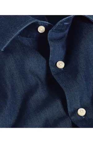 David Donahue Trim Fit Cotton Dress Shirt - Denim