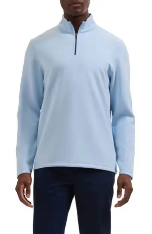 Bugatchi Soft Touch Quarter Zip Knit Top - Sky