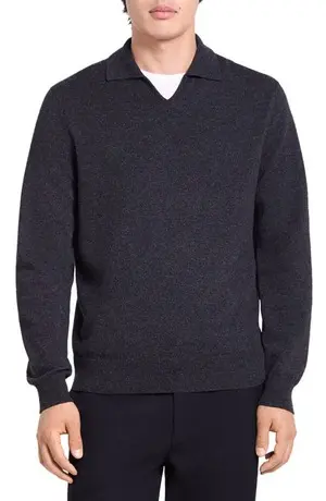 Theory Johnny Collar Cashmere Sweater - Dark Charcoal