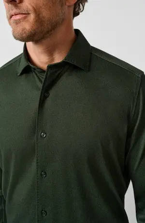 David Donahue Solid Texture Knit Sport Shirt - Hunter