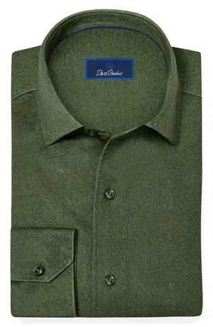 David Donahue Solid Texture Knit Sport Shirt - Hunter