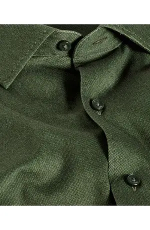 David Donahue Solid Texture Knit Sport Shirt - Hunter