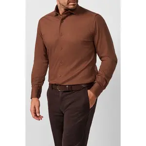 David Donahue Solid Long Sleeve Pima Cotton Button Up Shirt