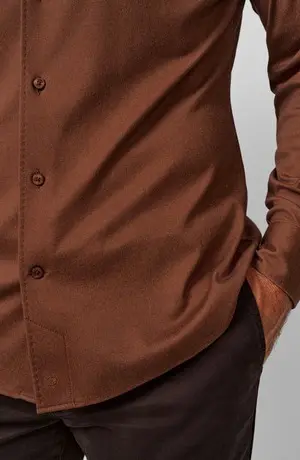 David Donahue Solid Long Sleeve Pima Cotton Button Up Shirt
