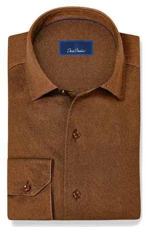David Donahue Solid Long Sleeve Pima Cotton Button Up Shirt