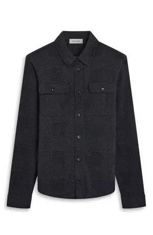 Bugatchi Long Sleeve Knit Button Down Shirt - Black