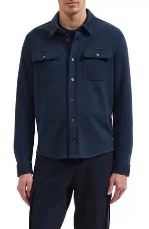 Bugatchi Long Sleeve Knit Button Down Shirt Navy