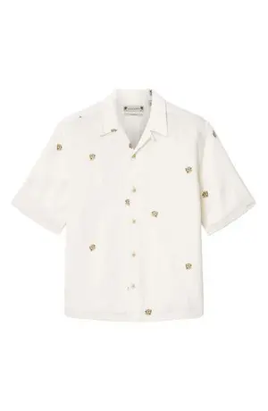 ALLSAINTS Feline Embroidered Linen & Cotton Camp Shirt - Ecru