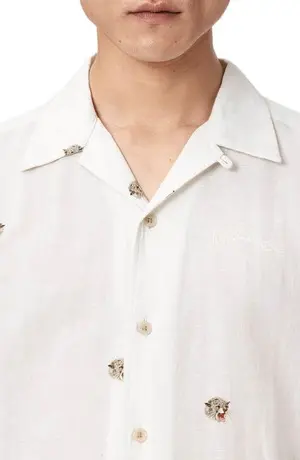 ALLSAINTS Feline Embroidered Linen & Cotton Camp Shirt