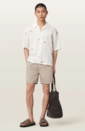 ALLSAINTS Feline Embroidered Linen & Cotton Camp Shirt - Ecru