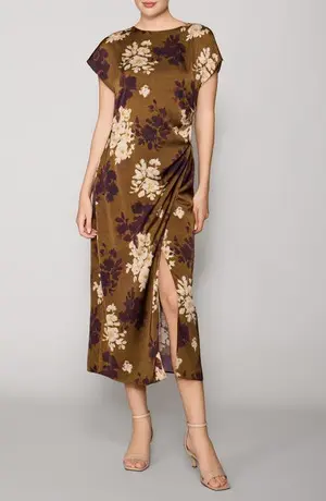 MELLODAY Cap Sleeve Satin Midi Dress